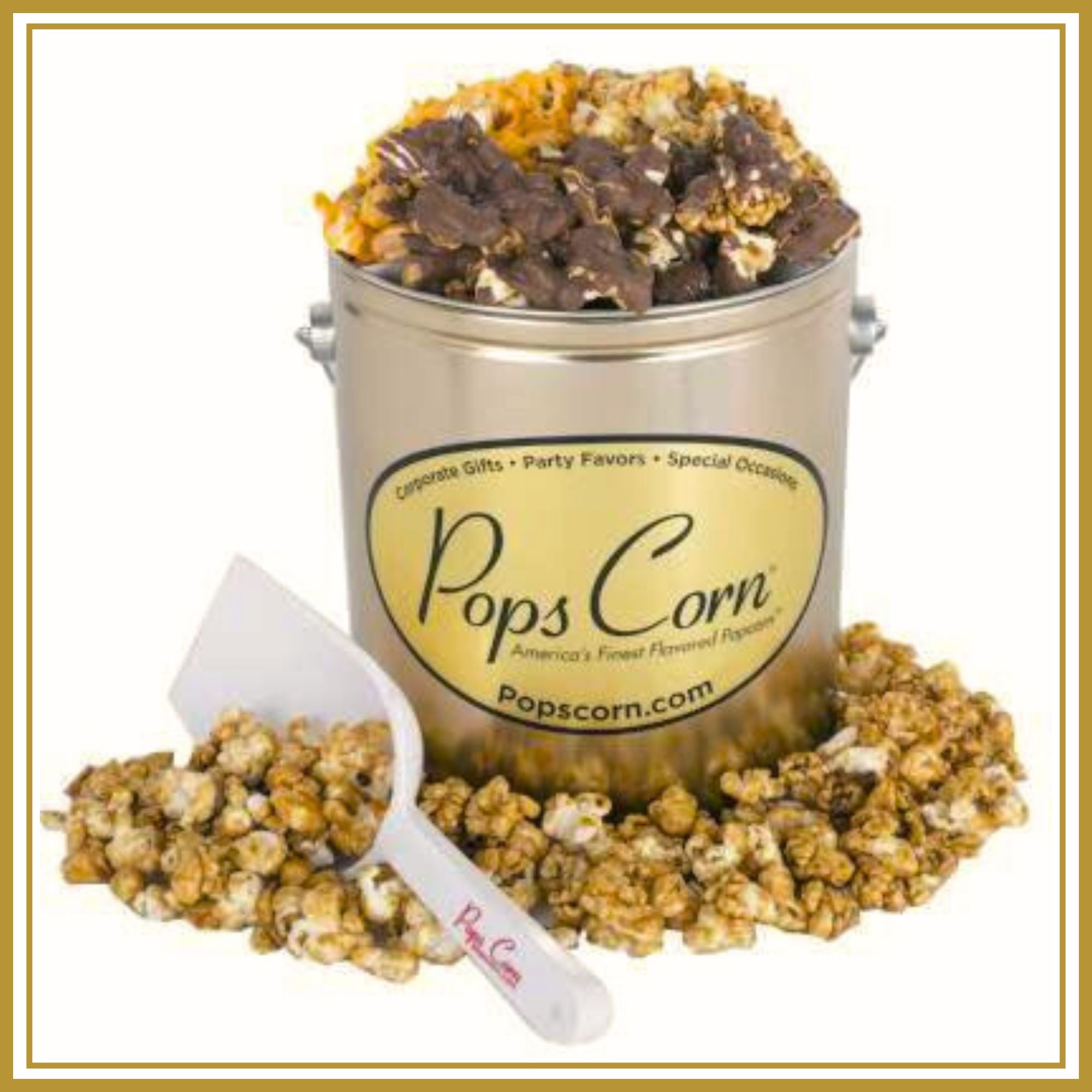 1 Gallon Signature Gold Gourmet Flavored Popcorn Tin | Popscorn – Pops Corn