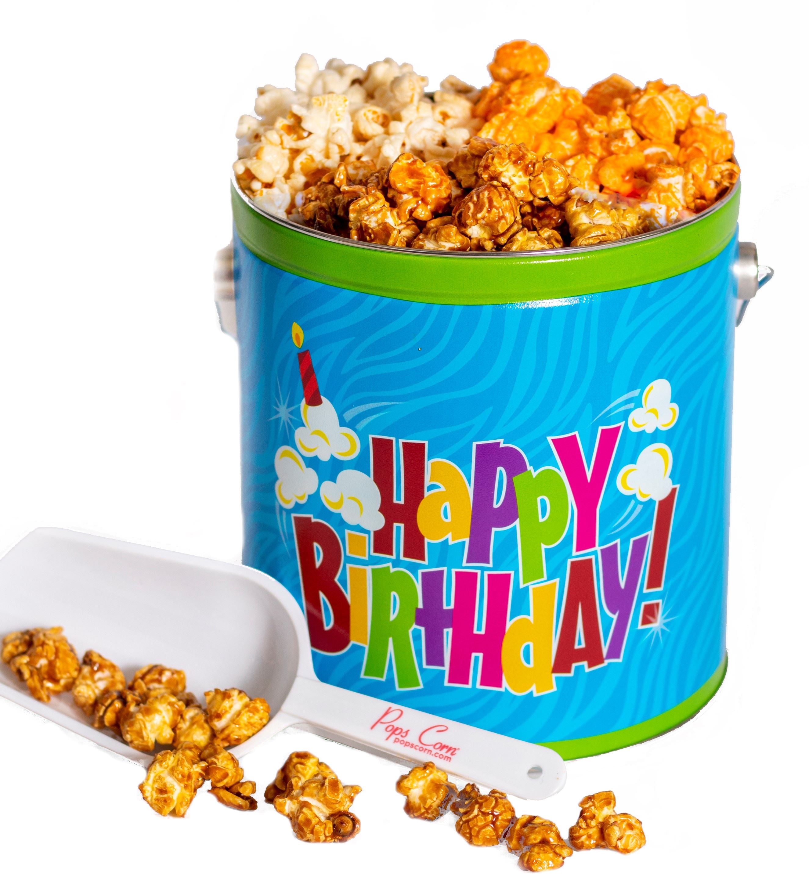 1 Gallon Happy Birthday Gourmet Flavored Popcorn Tin | Pops Corn